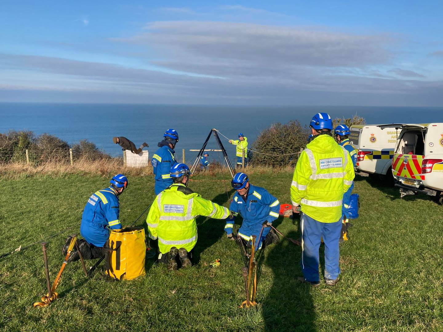 Dog found on low cliff by lifeboat crew returned to cliff top by HM ...