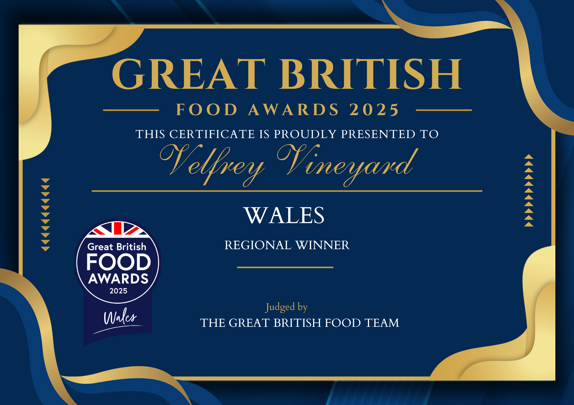 Velfrey Vineyard voted Regional Winner in Great British Food Awards ...
